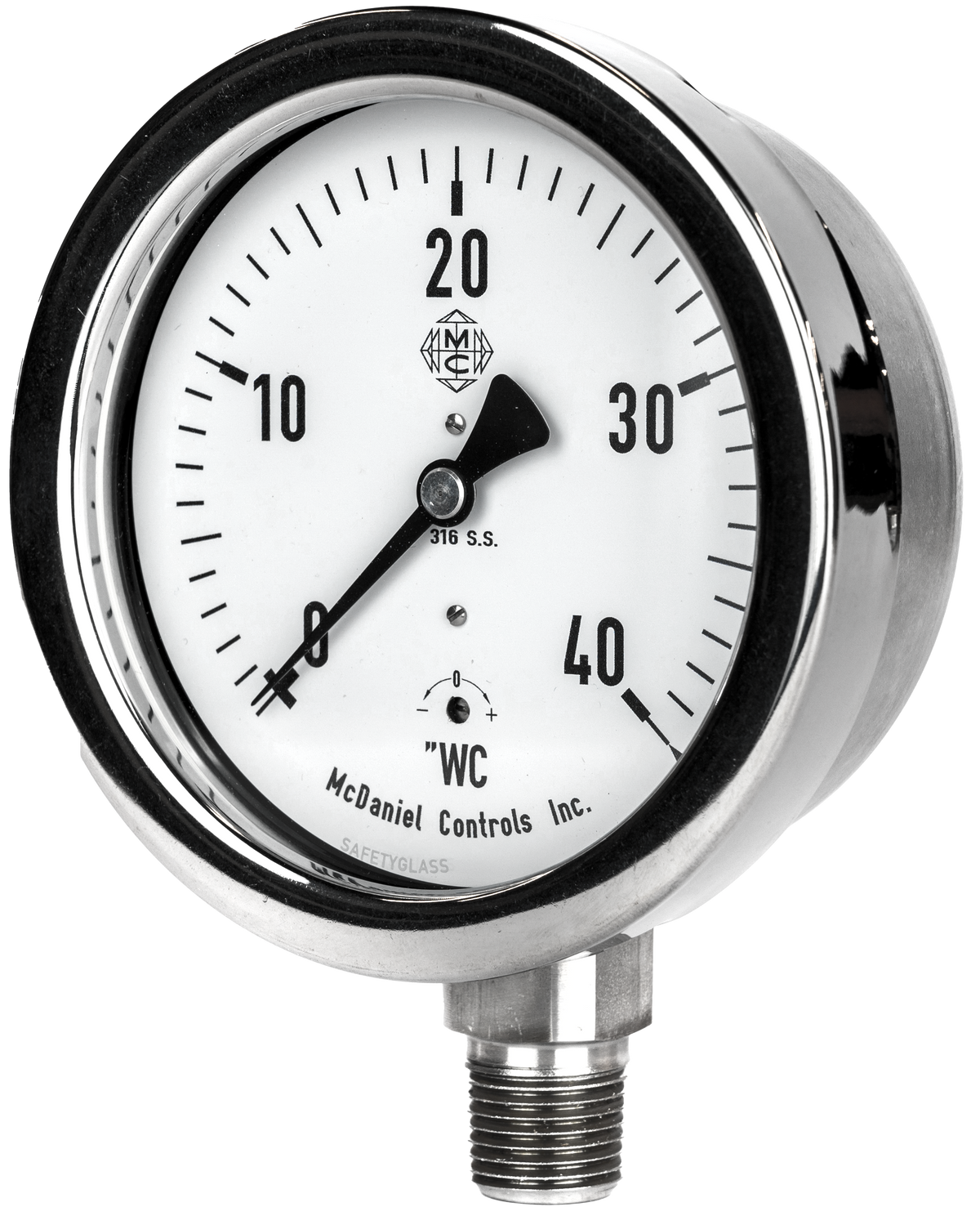 McDaniel 4" 1/2" NPT Bottom All Stainless Steel Low Pressure Gauges ...